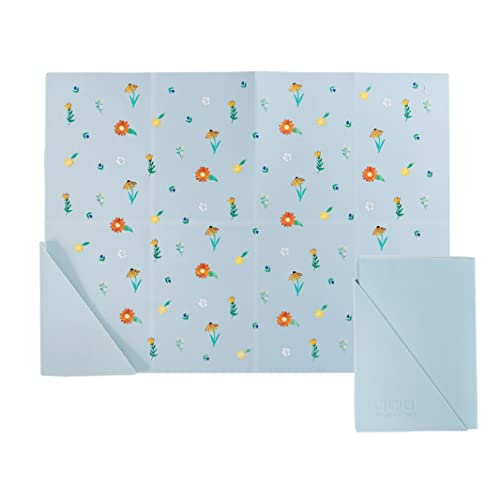 Austin Baby Co Silicone Placemat – Stain Resistant Portable Place Mats – Food Grade Silicone, Dishwasher Safe and Folds into Pocket for Easy Storage On The Go (Wildflower Chambray Blue)