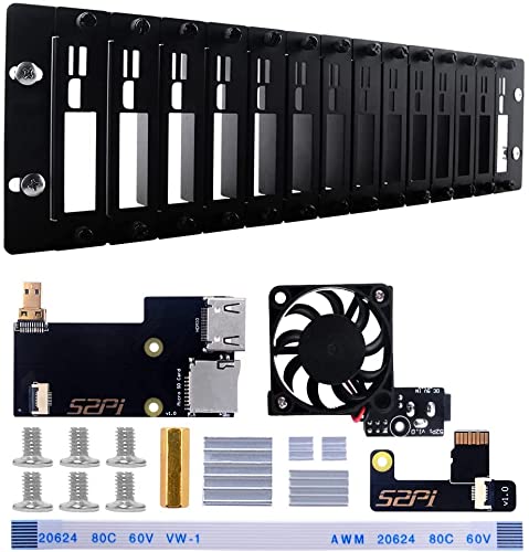 GeeekPi 19 inch 3U Rack Mount for Raspberry Pi 4B, 19" Server Mount Supports 1-14 Units with Pi Fans, Aluminum Heatsinks, Micro HDMI to HDMI Boards, TF Card to FPC Boards for Raspberry Pi 4B