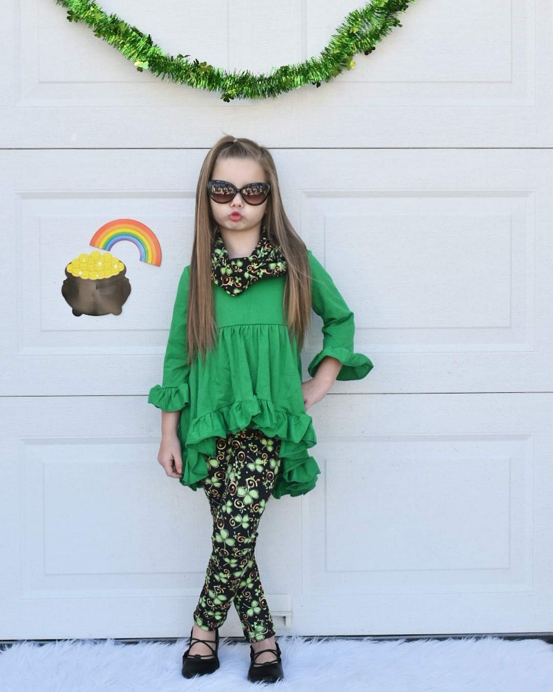 Unique Baby Girls St Patrick's Day Luck of the Irish Legging Set (10/5XL, Green)