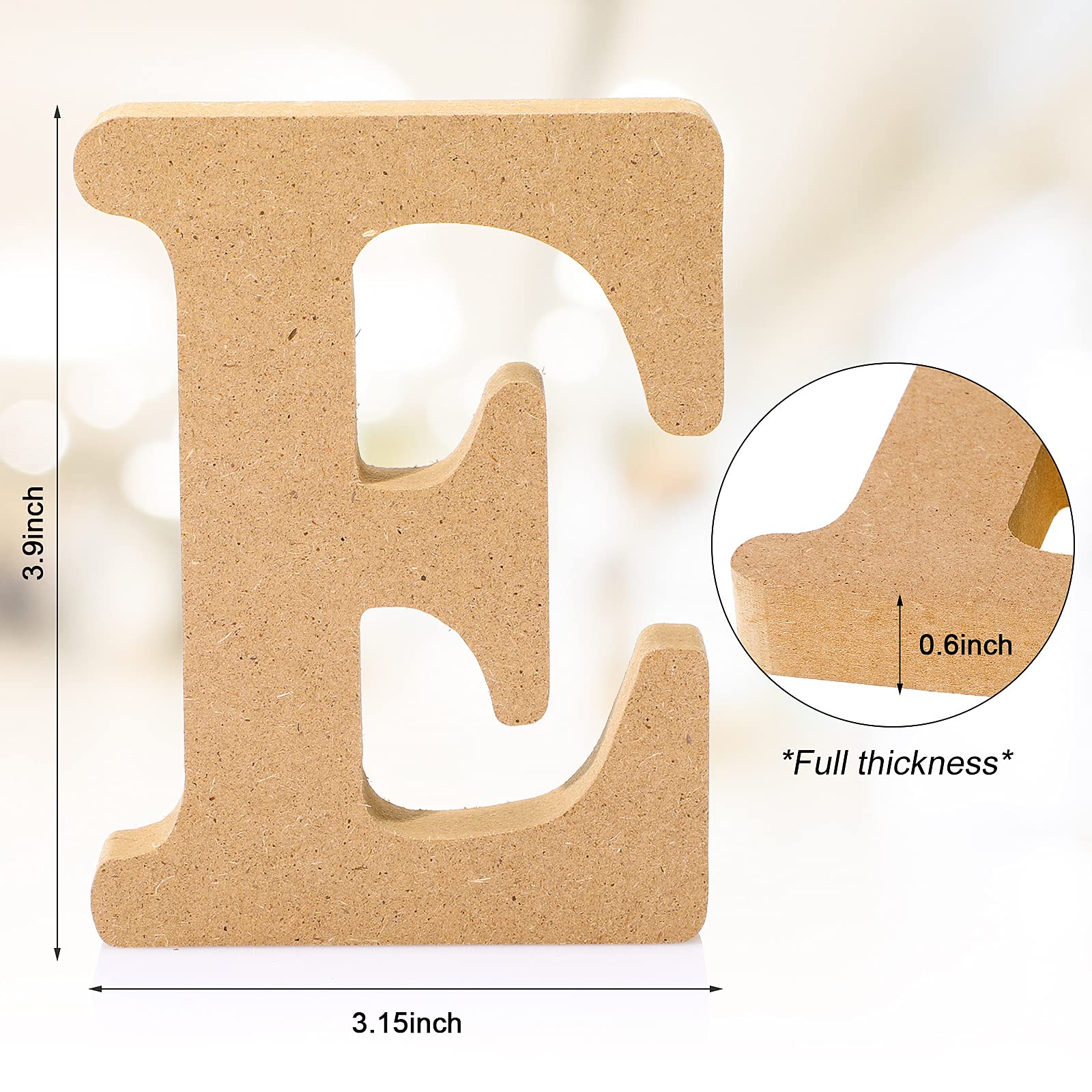 4 Inch DIY Wooden Letters for Crafts Easter Alphabet Letters for Table Decoration Paintable Decorative Letters Standing Letters Slices Sign Board Decoration for Craft Home Party Projects (E Style)