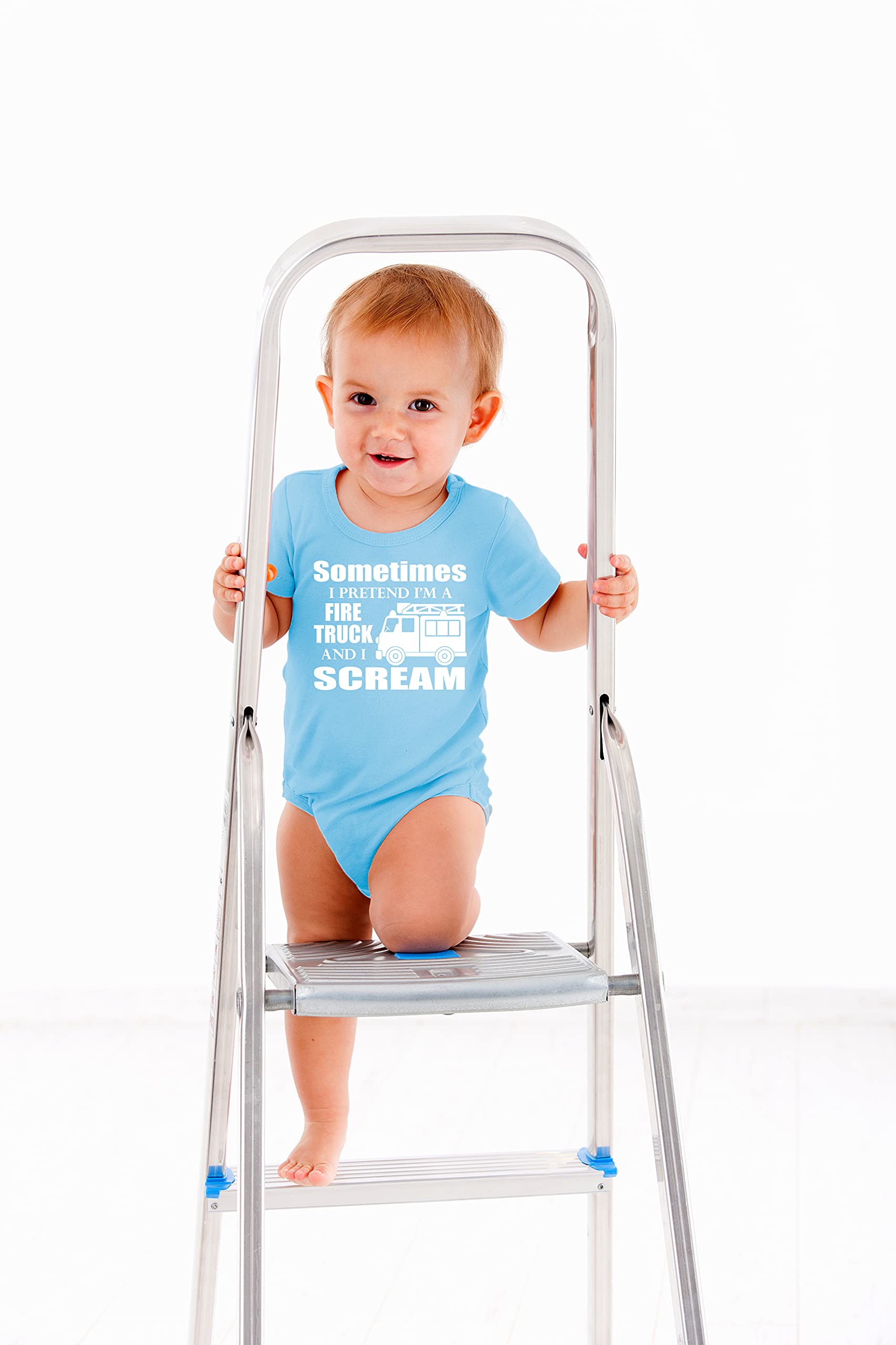 AW Fashions Sometimes I Pretend I'm A Fire Truck And I Scream Baby Bodysuit Funny Adorable Infant Romper (6 Months, Light Blue)