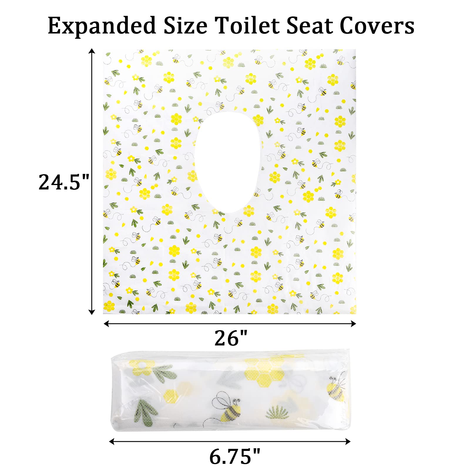 Tebery 30 Pack Extra Large Disposable Toilet Seat Covers, Lovely Bee Printed Potty Seat Covers for Toddlers, Kids, and Adults - Waterproof, Portable, Individually Wrapped for Travel