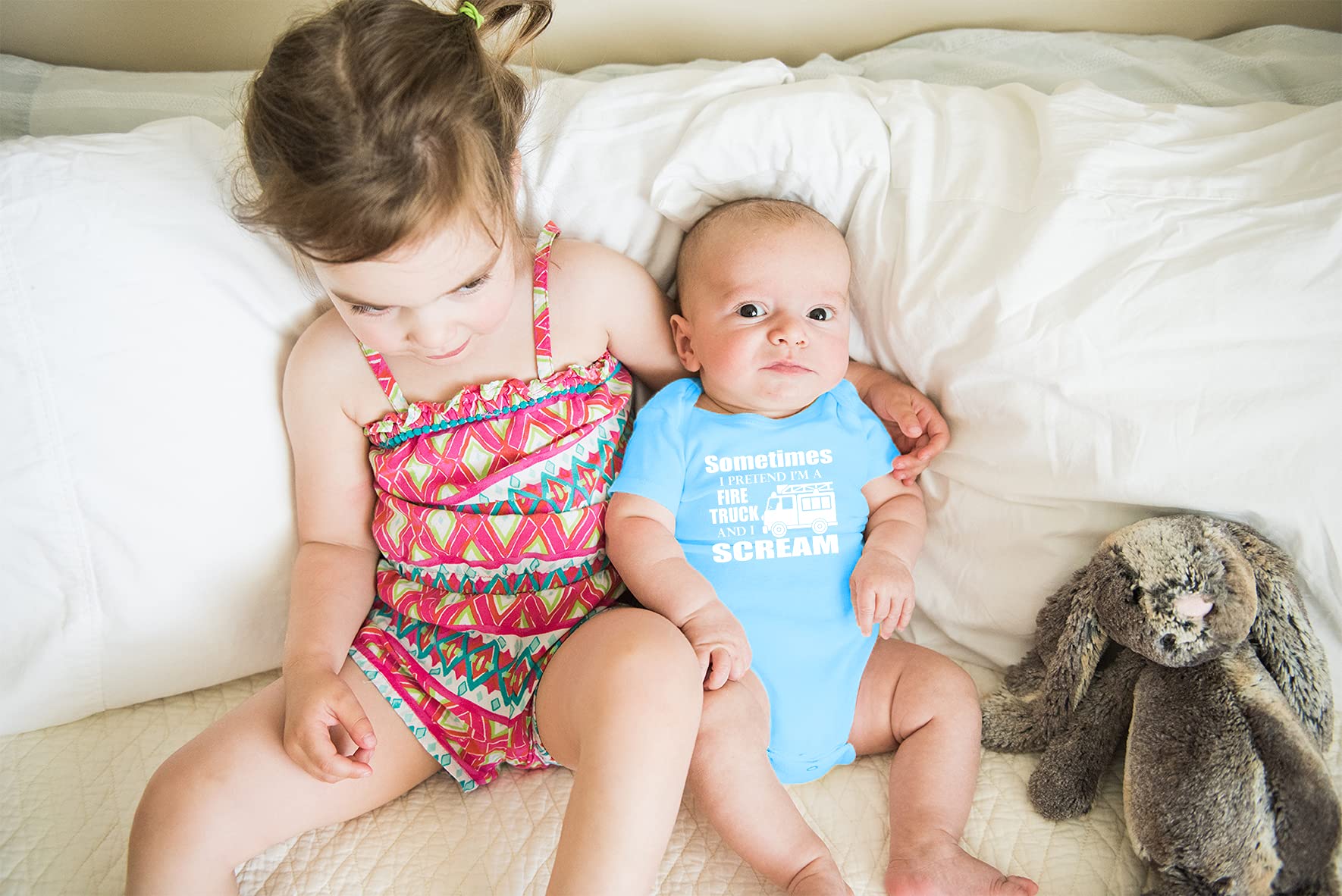 AW Fashions Sometimes I Pretend I'm A Fire Truck And I Scream Baby Bodysuit Funny Adorable Infant Romper (6 Months, Light Blue)