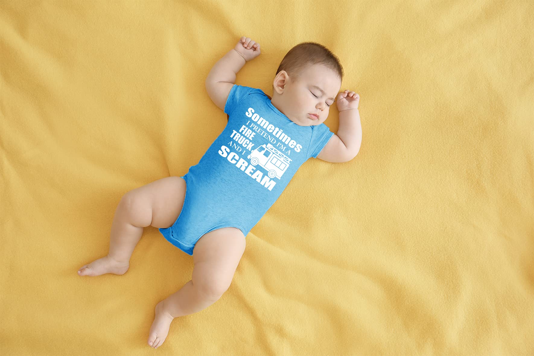 AW Fashions Sometimes I Pretend I'm A Fire Truck And I Scream Baby Bodysuit Funny Adorable Infant Romper (6 Months, Light Blue)