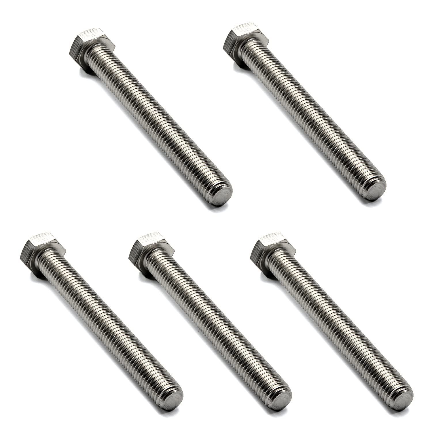 Auniwaig Hex Head Bolts M12-1.75 x 100mm Fully-Threaded Hex Tap Screw Bolts 304 Stainless Steel Heagon Head Cap Bolt Screws 5pcs