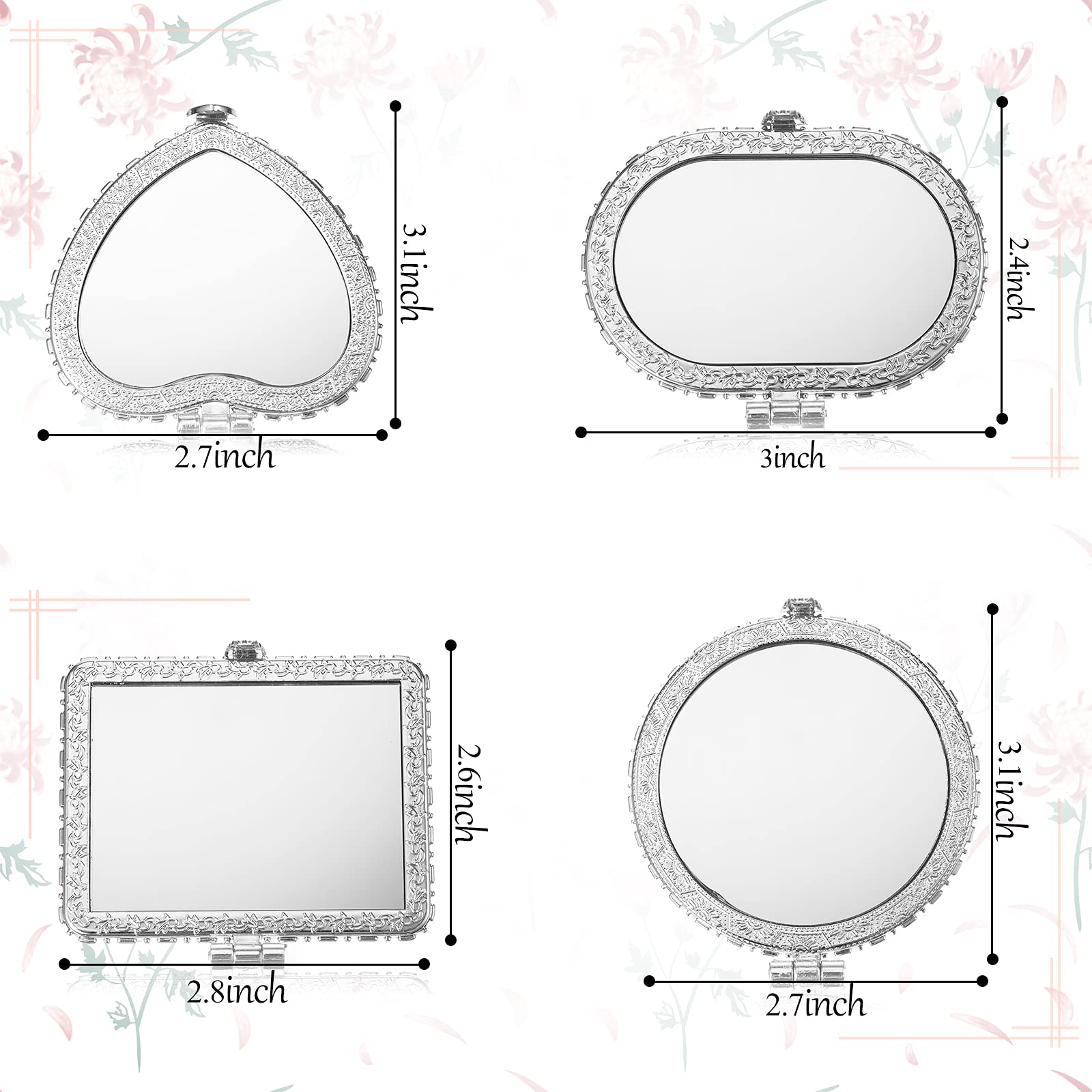 Blulu 8 Pieces Compact Mirror for Purse Flower Small Compact Mirror Gift Makeup Floral Pocket Retro Folding Portable Travel Accessories for Women Girls