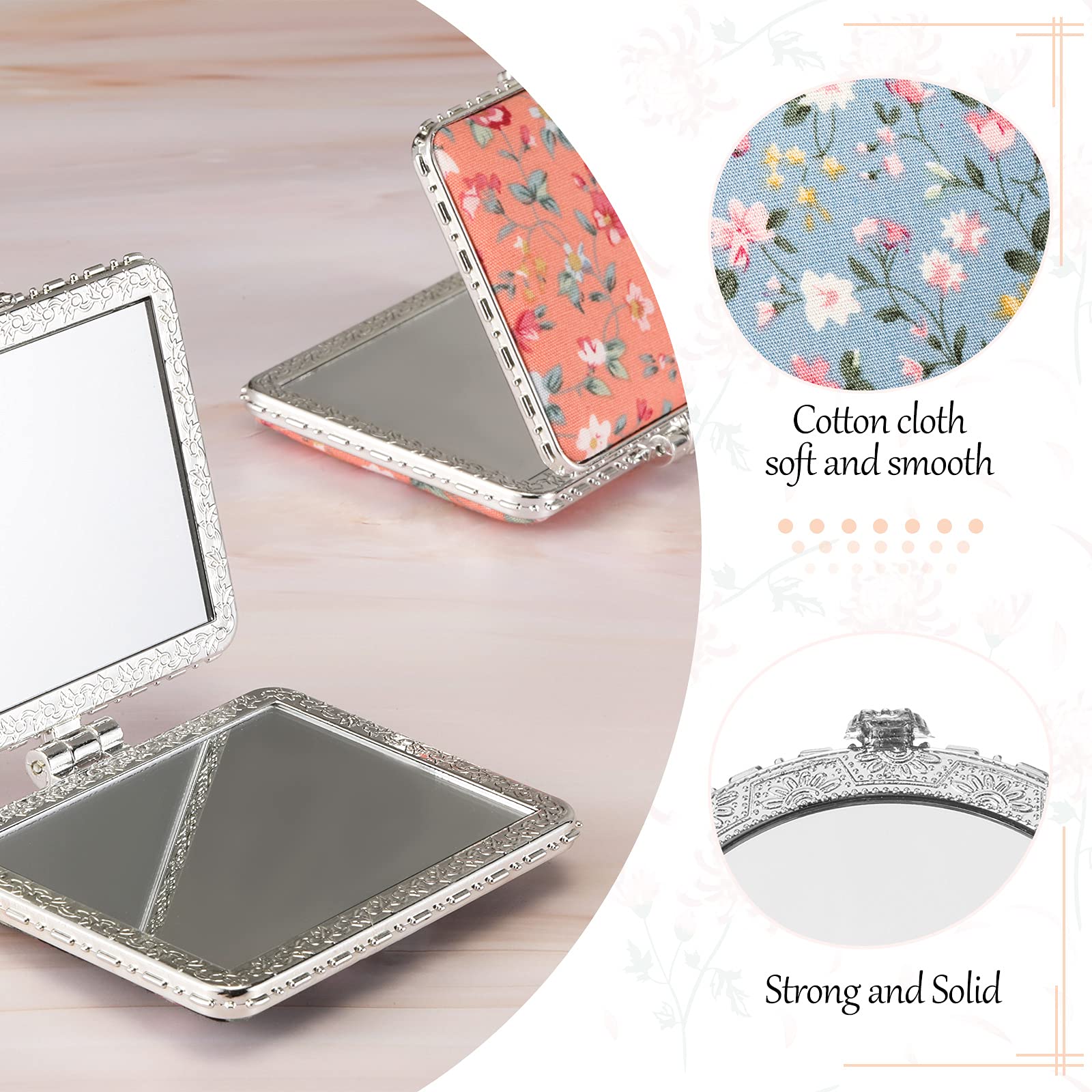 Blulu 8 Pieces Compact Mirror for Purse Flower Small Compact Mirror Gift Makeup Floral Pocket Retro Folding Portable Travel Accessories for Women Girls