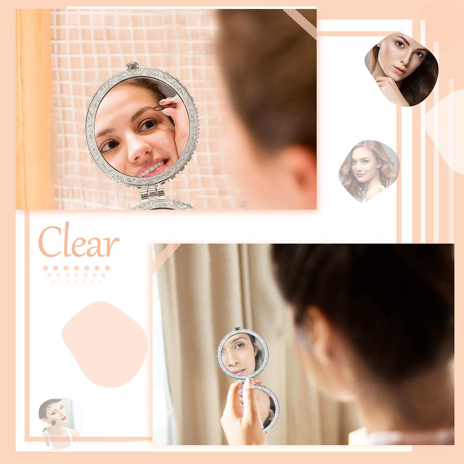 Blulu 8 Pieces Compact Mirror for Purse Flower Small Compact Mirror Gift Makeup Floral Pocket Retro Folding Portable Travel Accessories for Women Girls