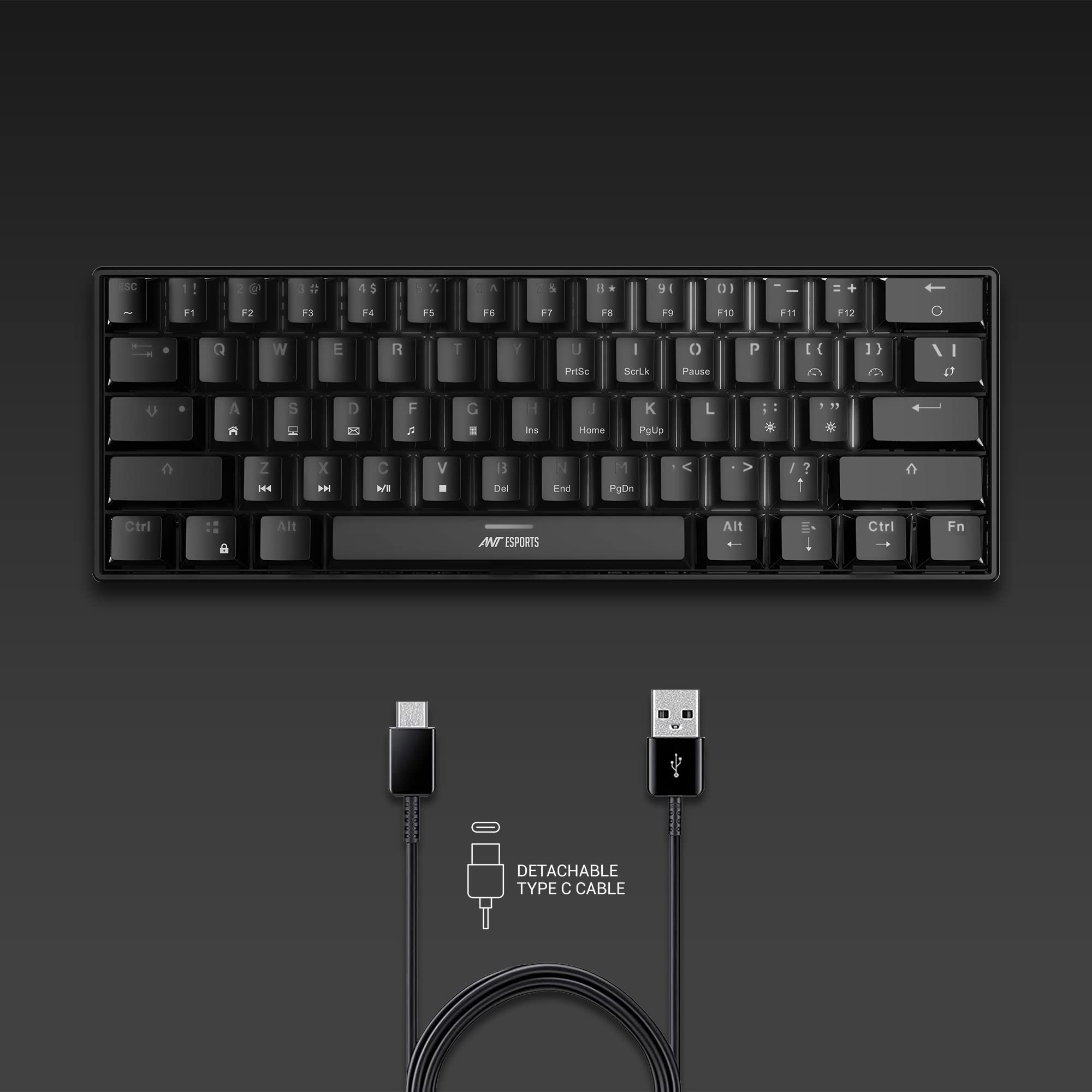 Ant Esports MK1300 Mini Wired Mechanical Gaming Keyboard with 60% Compact Form Factor - Outemu Red Switches