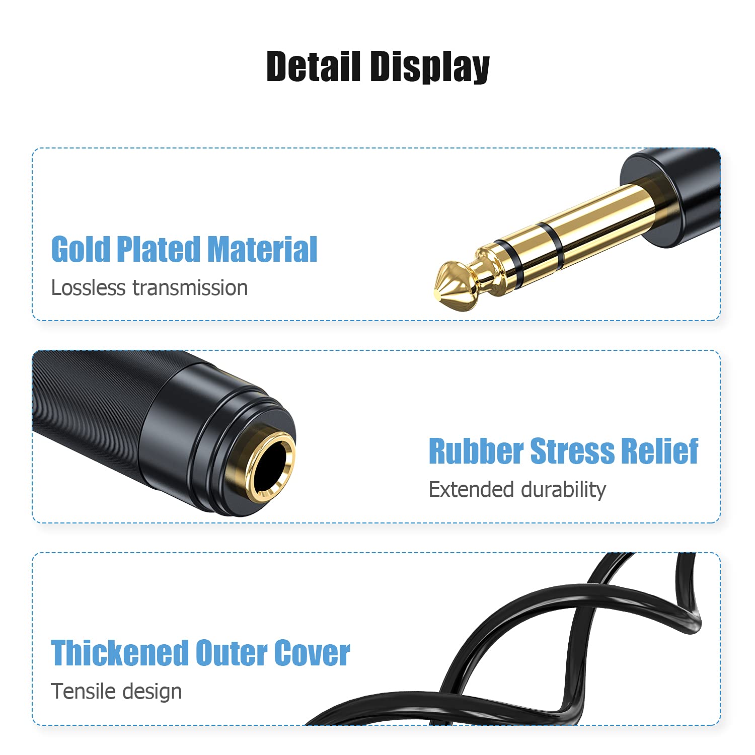 1/4 Splitter, 2 Pack 6.35mm TRS Stereo Headphone Male to 2 Female Splitter Cable, Quarter Inch Y Splitter Adapter UIInosoo for Headphone, Speaker, Guitar, Amplifiers, Mixer, 6 inch