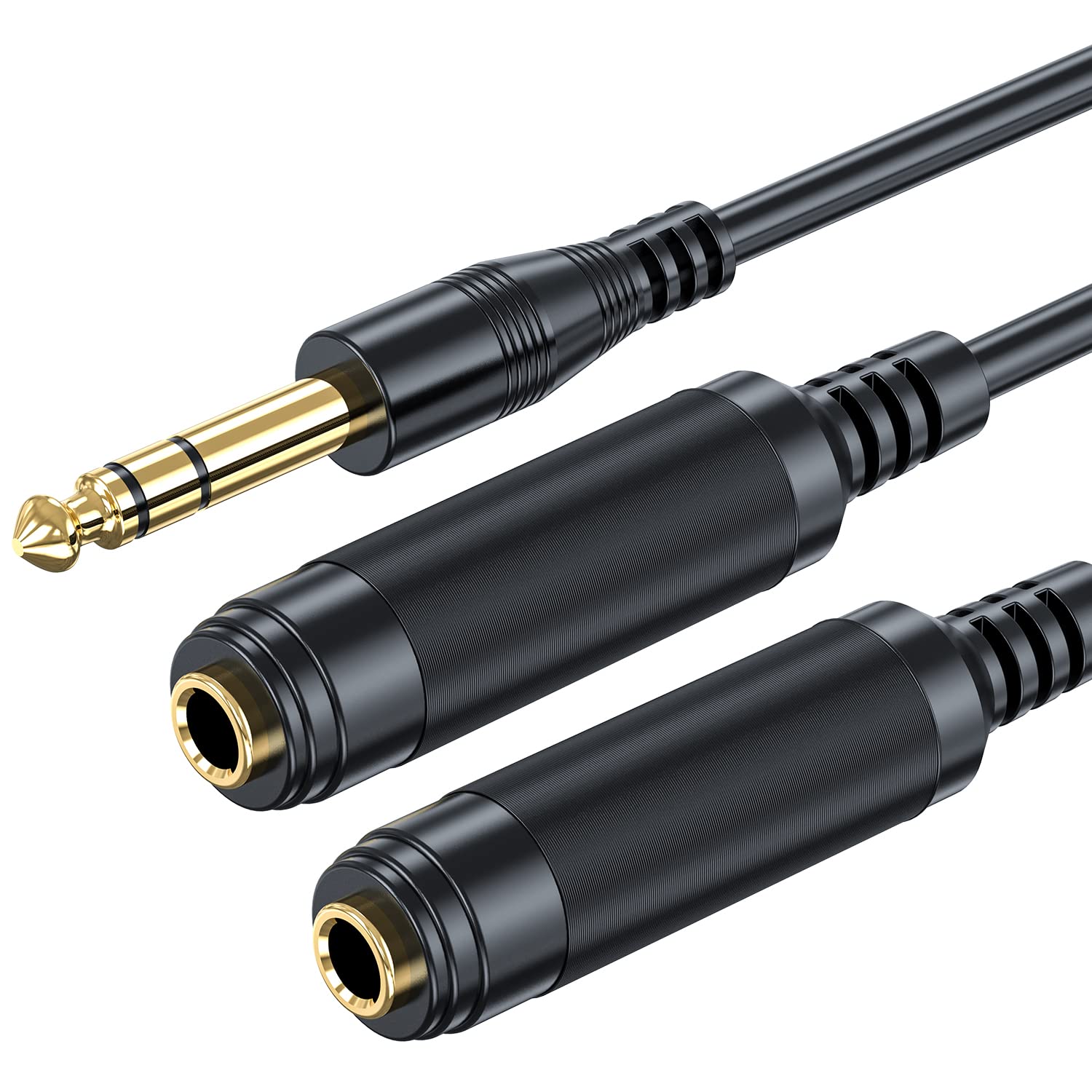 1/4 Splitter, 2 Pack 6.35mm TRS Stereo Headphone Male to 2 Female Splitter Cable, Quarter Inch Y Splitter Adapter UIInosoo for Headphone, Speaker, Guitar, Amplifiers, Mixer, 6 inch