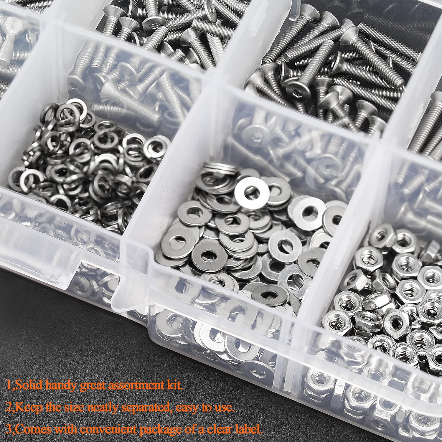 HELIFOUNER 420 Pieces M2 x 6mm /8mm /10mm /12mm /16mm /20mm, 304 Stainless Steel M2 Countersunk Socket Cap Screws Nuts Washers Kit