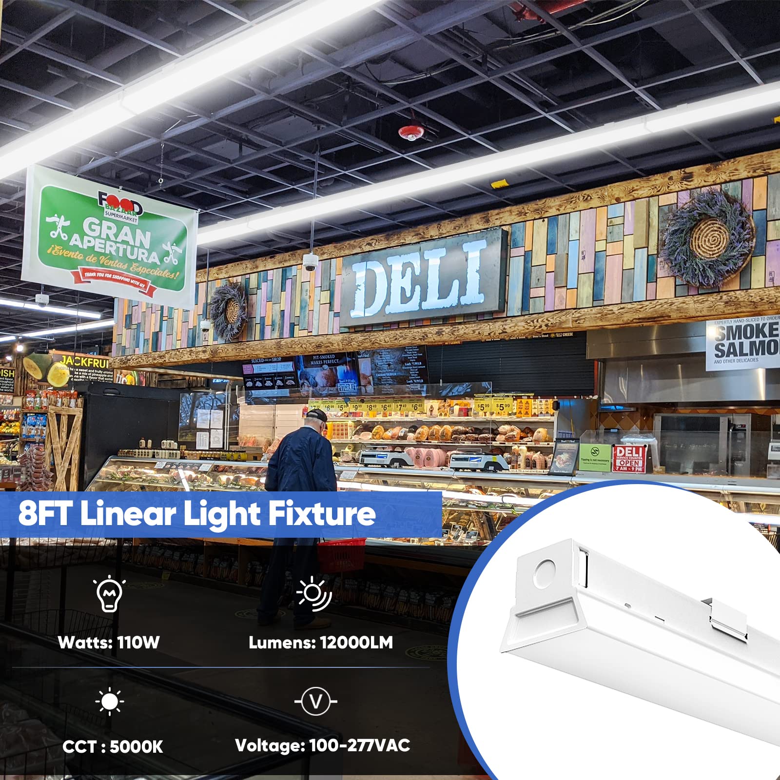 AntLux 8FT LED Shop Light 110W LED Strip Lights, 1-10V Dimmable, 12000 Lumens, 5000K, 8 Foot LED Linear Light Fixture for Warehouse Garage Workshop Supermarket, 8β Fluorescent Tube Replacement, 2 Pack