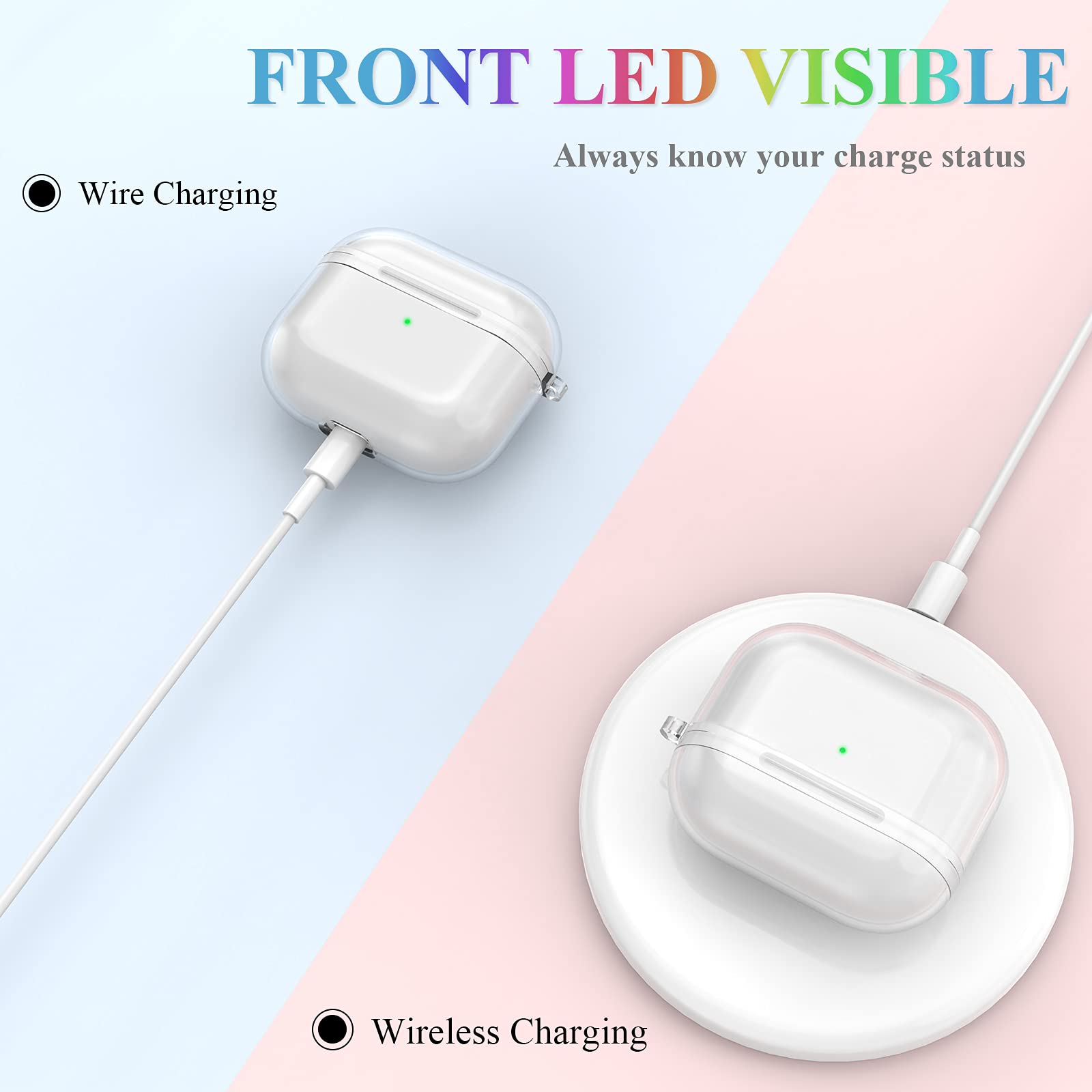 Geekboy Soft TPU Case Cover Compatible for AirPods 3 (2021) with Keychain Portable Shockproof and Dustproof See-Through Protective Cover, Front LED Visible, AirPods 3 Accessories - Clear