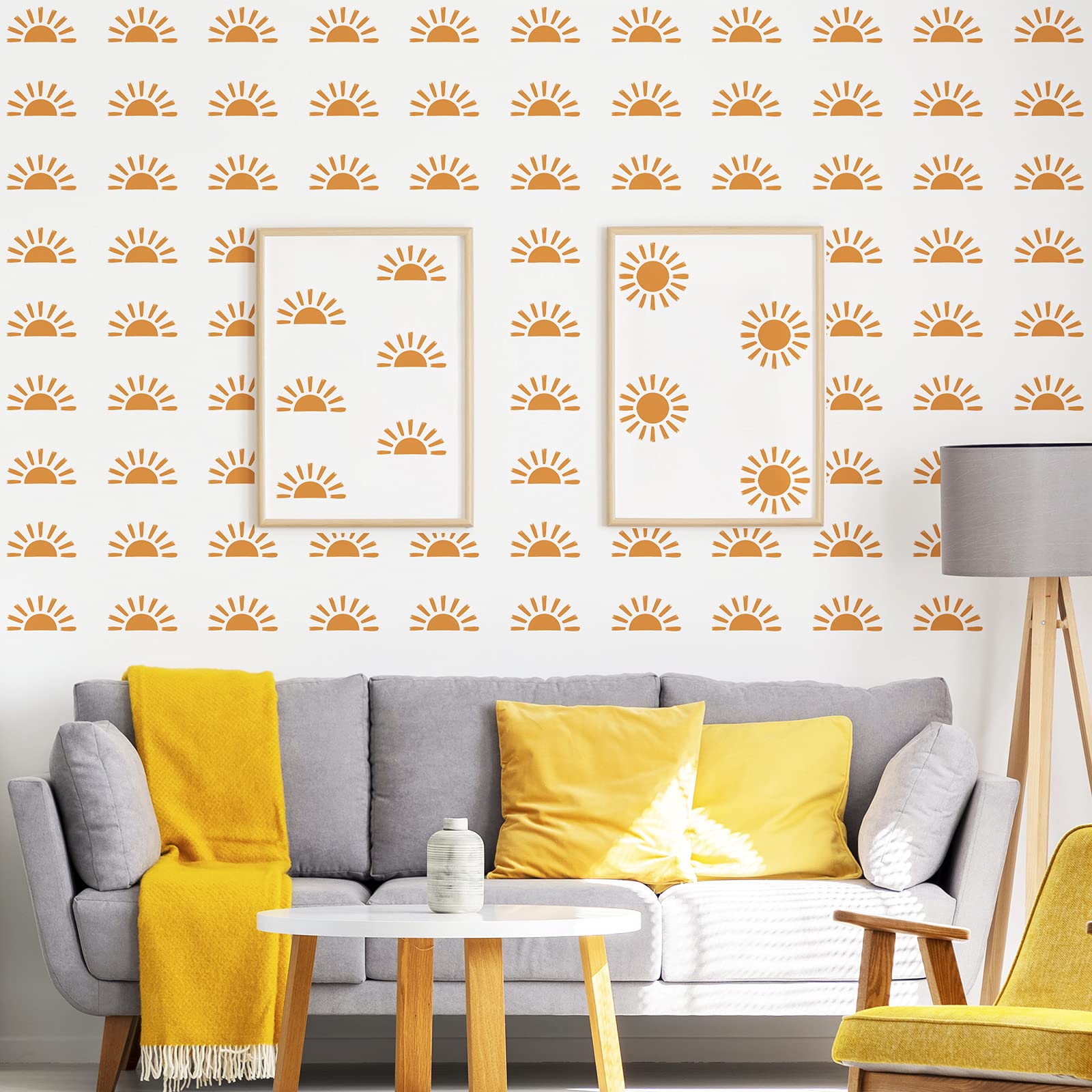 Sunshine Decal 4 Sheets Sun Wall Decal PVC Boho Wall Decals Removable Wall Sun Sticker Graphic Kids Playroom Decor for Nursery Kids Room Home Wall Art Playroom Decor (Half Sun Style)