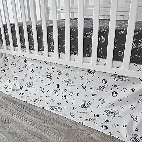 Brandream Space Crib Sheets for Baby Boys Toddler Fitted Sheet 100% Cotton Milky Way Spaceship Rocket Galaxy Print Nursery Bed Sheet Set