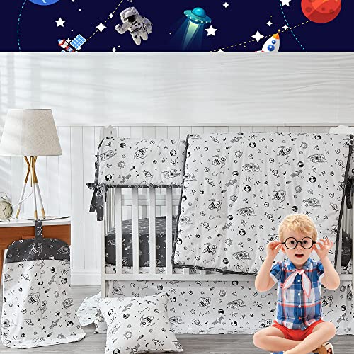 Brandream Space Crib Sheets for Baby Boys Toddler Fitted Sheet 100% Cotton Milky Way Spaceship Rocket Galaxy Print Nursery Bed Sheet Set