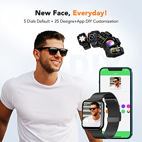 Hommie Smart Watches for Men, 1.69" HD Touch Screen Fitness Tracker IP68 Waterproof Smartwatch with Heart Rate Monitor, Blood Oxygen, Pedometer, Compatible with Android iPhone iOS