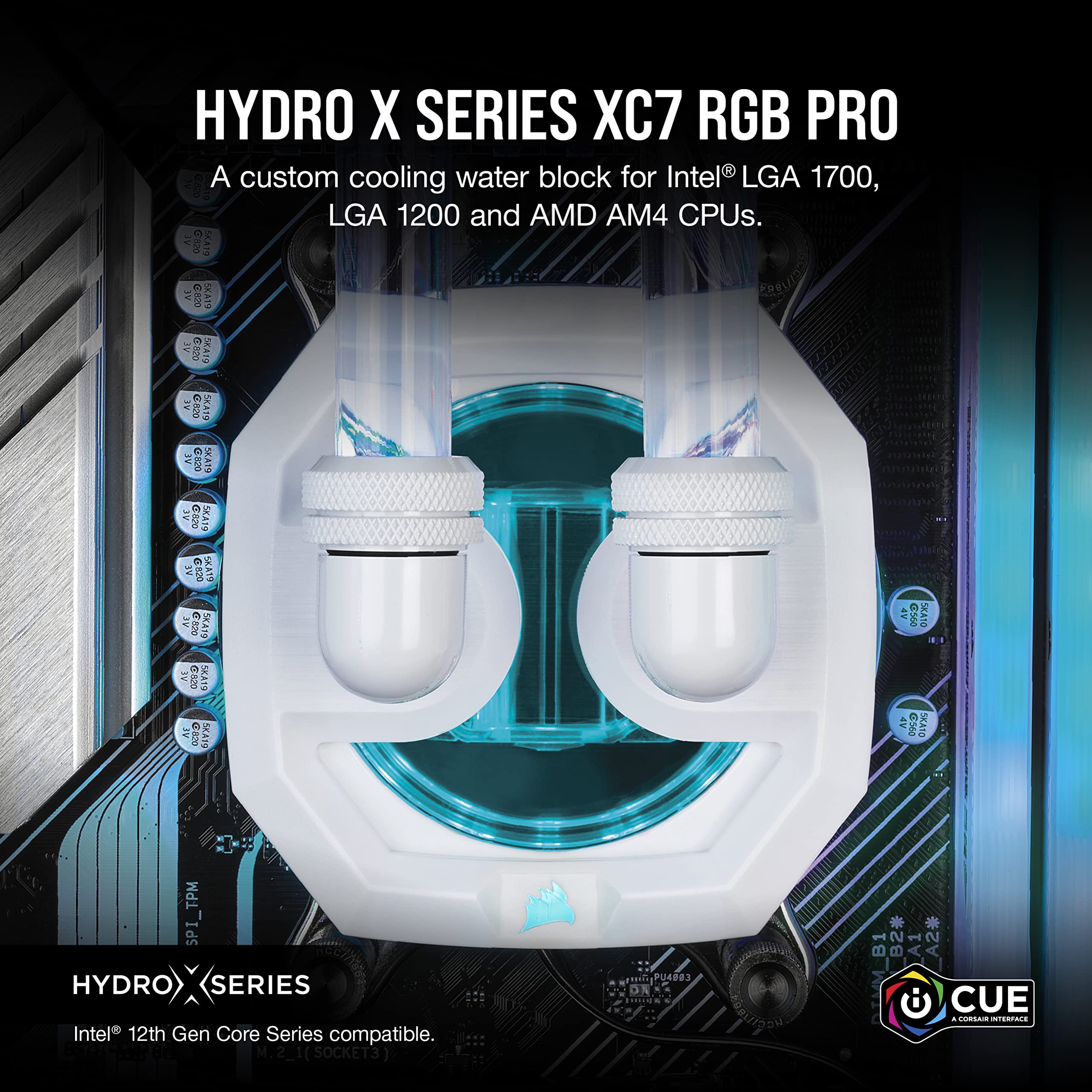 CORSAIR Hydro X Series XC7 RGB PRO CPU Water Block for Intel LGA 1700, 1200, 115X and AMD Socket AM4 (Copper Cold Plate, 110 MicroCooling Fins, 5V ARGB Motherboard Adapter Cable Included) White