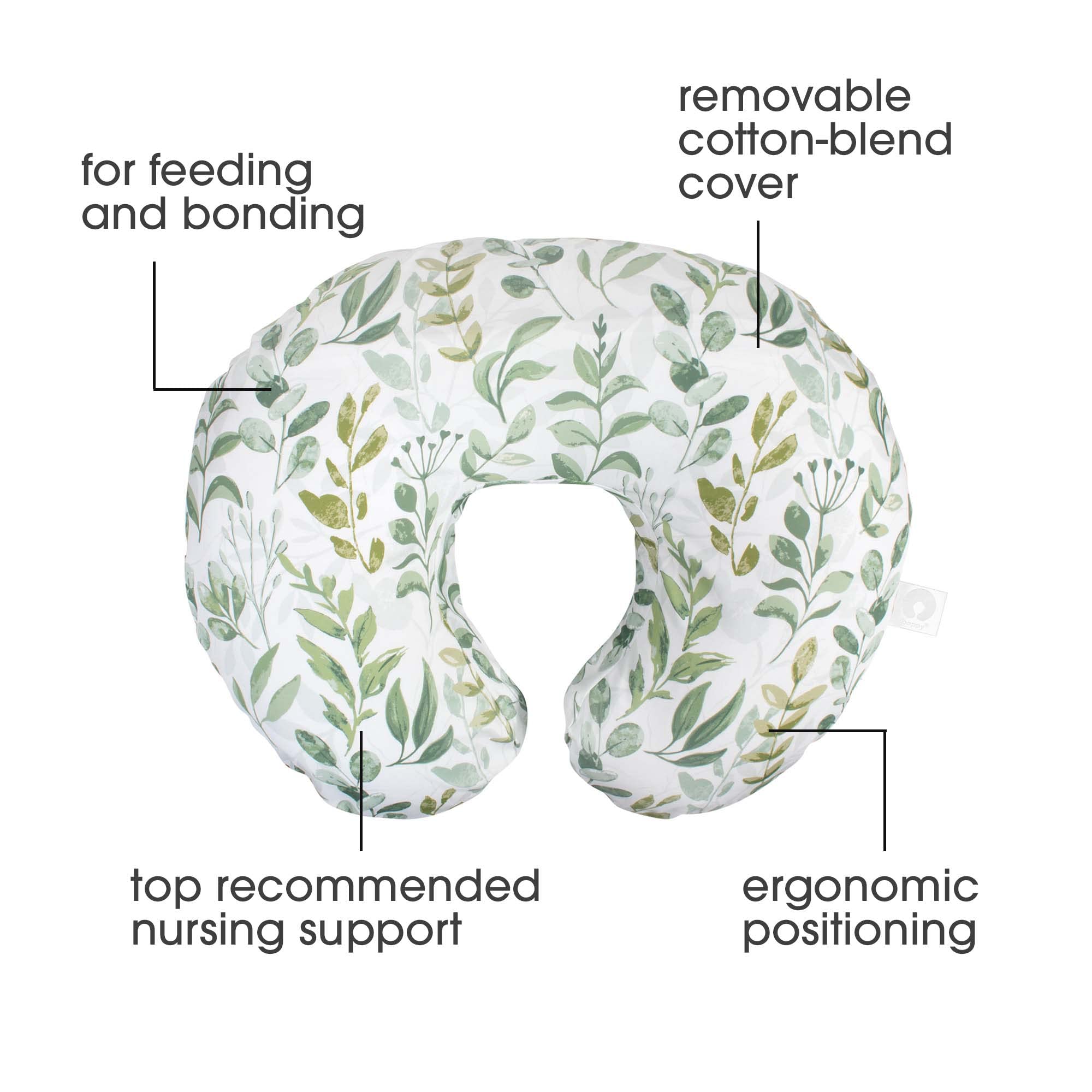 Boppy Original Nursing Pillow, Green Foliage, Ergonomic Nursing Essentials for Bottle and Breastfeeding, Firm Fiber Fill, with Removable Pillow Cover, Machine Washable