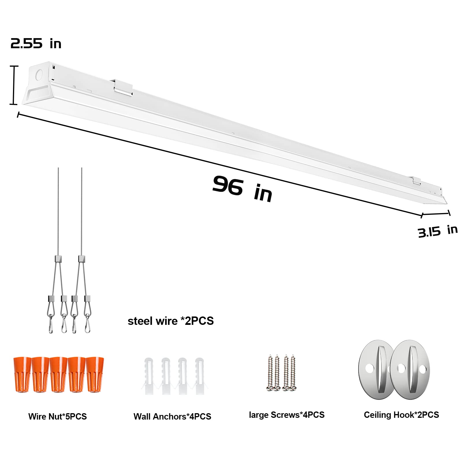 AntLux 8FT LED Shop Light 110W LED Strip Lights, 1-10V Dimmable, 12000 Lumens, 5000K, 8 Foot LED Linear Light Fixture for Warehouse Garage Workshop Supermarket, 8β Fluorescent Tube Replacement, 2 Pack
