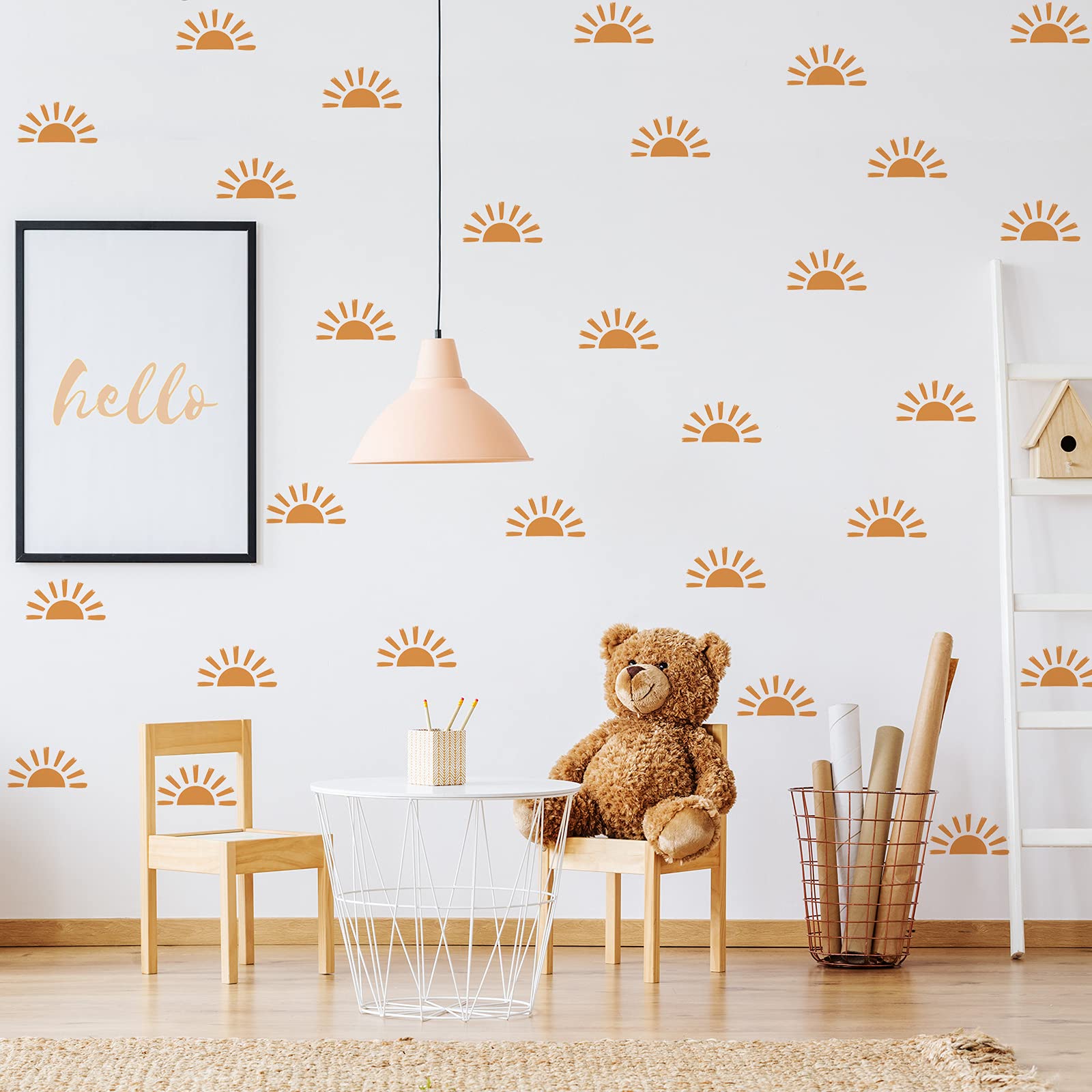 Sunshine Decal 4 Sheets Sun Wall Decal PVC Boho Wall Decals Removable Wall Sun Sticker Graphic Kids Playroom Decor for Nursery Kids Room Home Wall Art Playroom Decor (Half Sun Style)