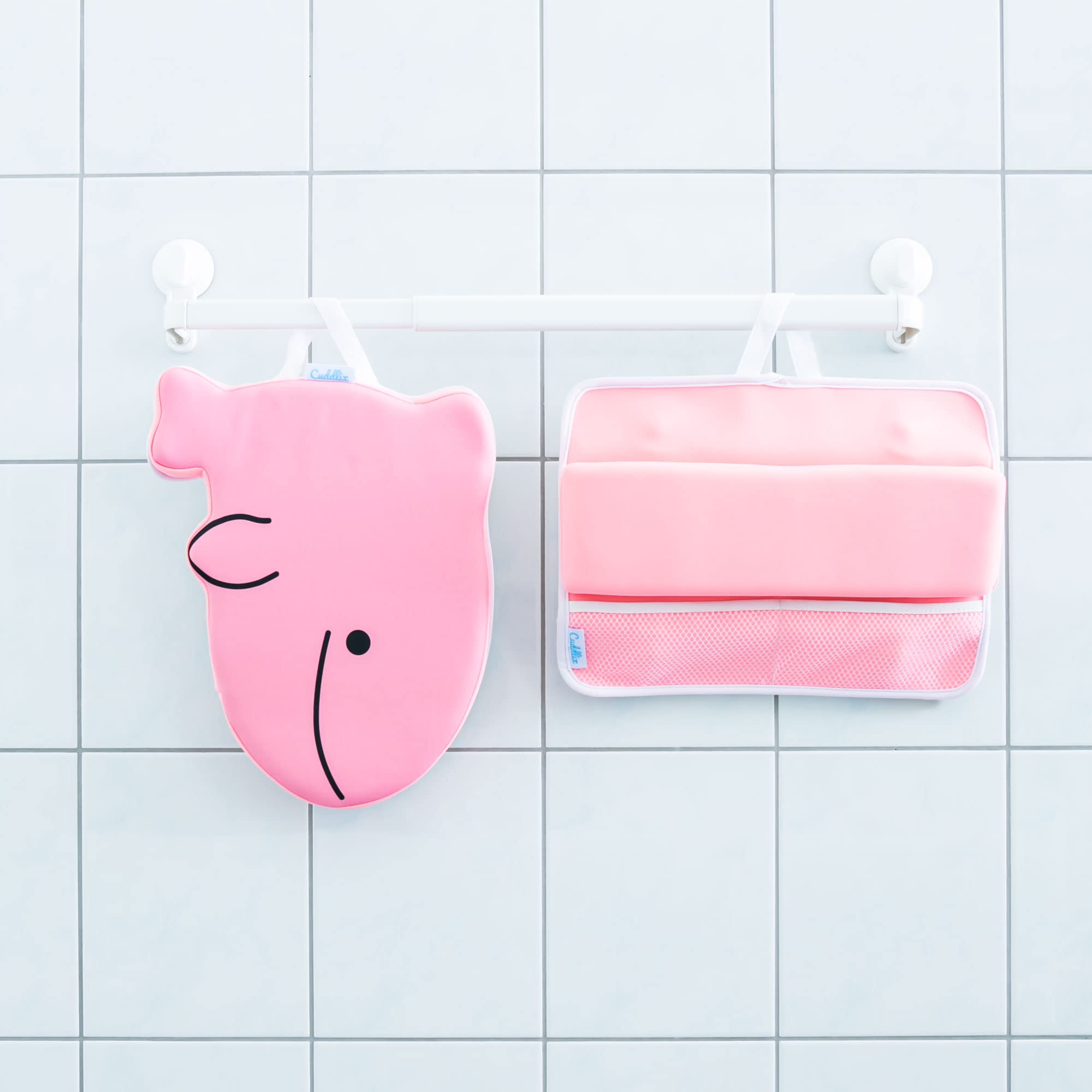 Cuddlix Baby Kneeler and Elbow Rest Pad Set for Baby Bathing Parents, Extra Thick Soft Mat with Organizer Pockets - Painless Kneeling Quick Drying Non-Slip for Newborn, Pastel Pink