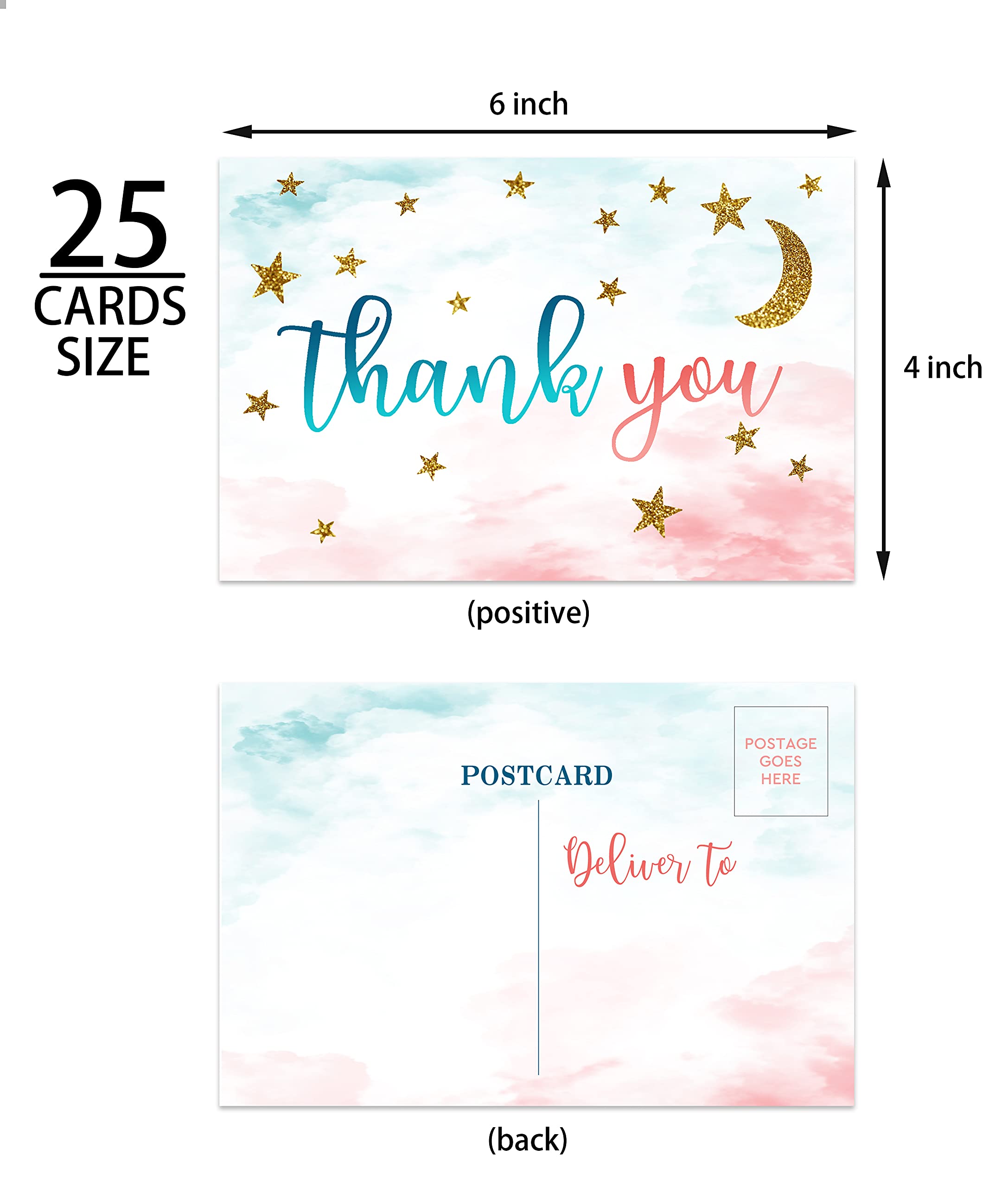 Yuansail Baby Shower Thank You Postcards, Stars Appreciation Post Cards, 25 cards – (bb010-ganxie)