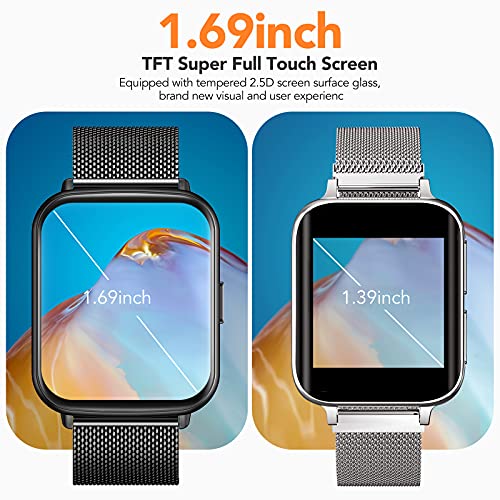 Hommie Smart Watches for Men, 1.69" HD Touch Screen Fitness Tracker IP68 Waterproof Smartwatch with Heart Rate Monitor, Blood Oxygen, Pedometer, Compatible with Android iPhone iOS