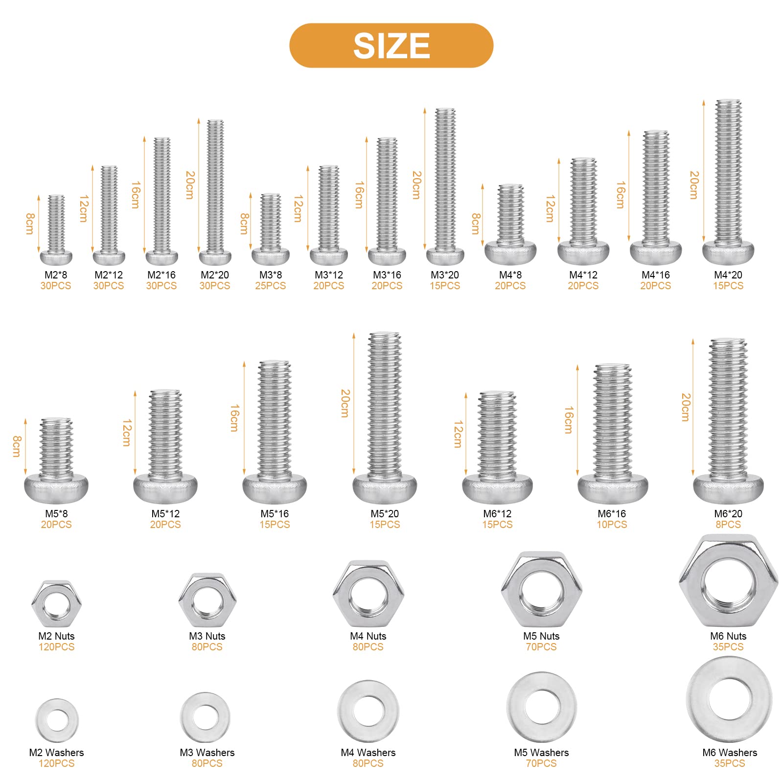 VIGRUE 1148PCS M2 M3 M4 M5 M6 Phillips Pan Head Screws Bolt Nut Flat Washers 304 Stainless Steel Machine Screws Assortment Kit and Storage Case