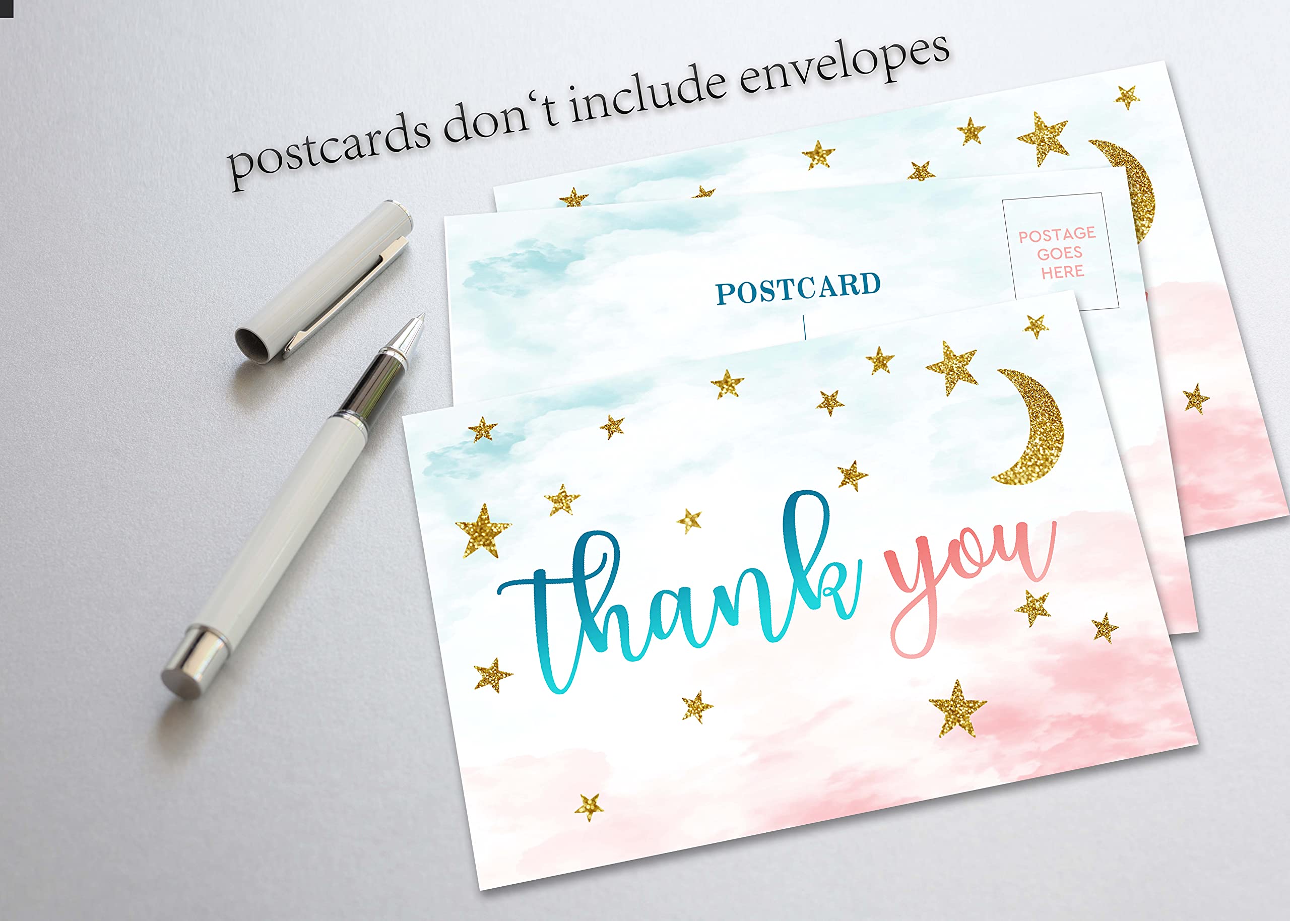 Yuansail Baby Shower Thank You Postcards, Stars Appreciation Post Cards, 25 cards – (bb010-ganxie)