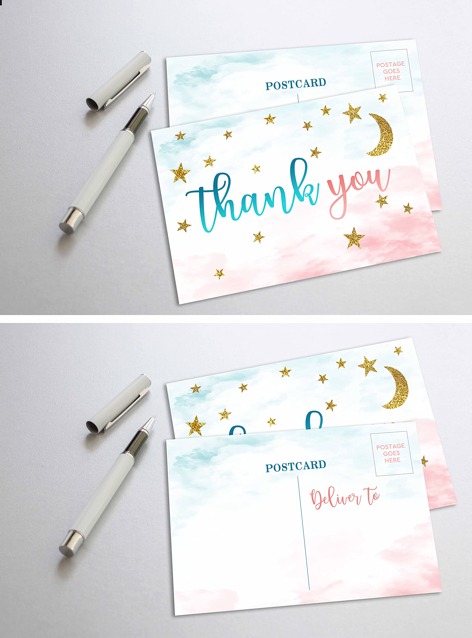 Yuansail Baby Shower Thank You Postcards, Stars Appreciation Post Cards, 25 cards – (bb010-ganxie)