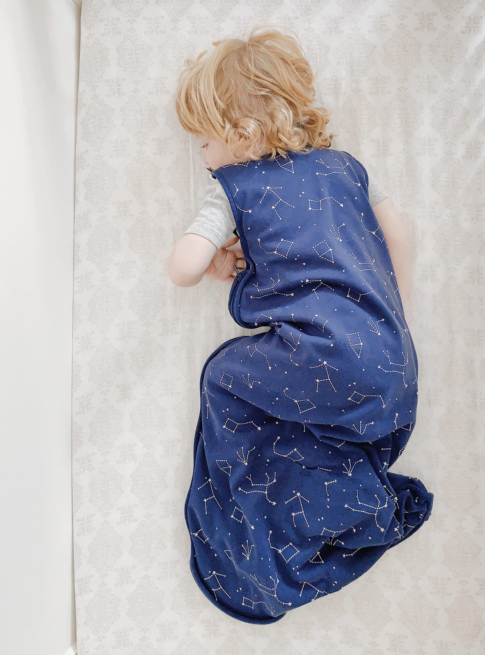 Woolino Big Kid Sleeping Bag, 4 Season Baby Sleep Sack, Merino Wool and Organic Cotton Wearable Blanket, 4-6 Years, NightSky