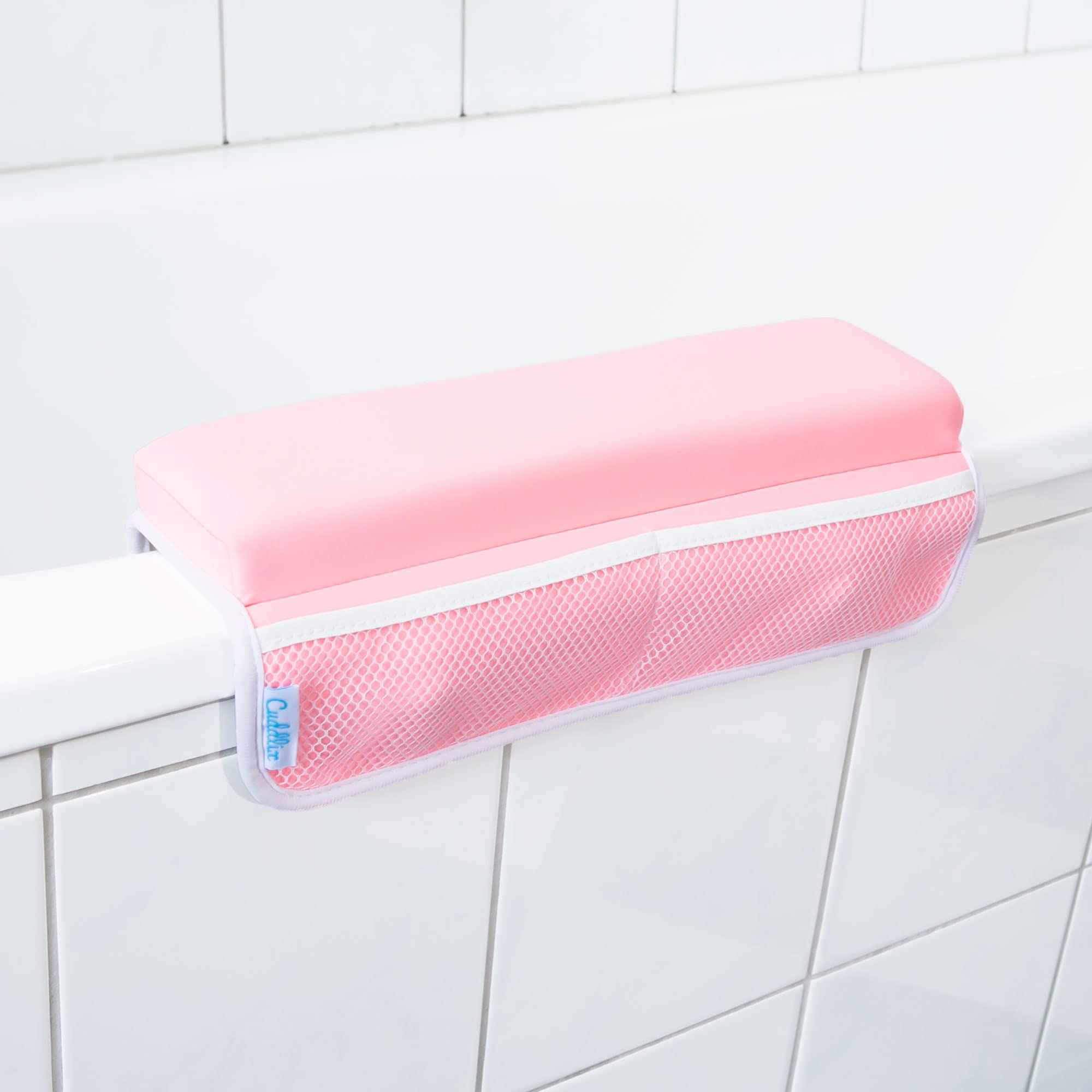 Cuddlix Baby Kneeler and Elbow Rest Pad Set for Baby Bathing Parents, Extra Thick Soft Mat with Organizer Pockets - Painless Kneeling Quick Drying Non-Slip for Newborn, Pastel Pink