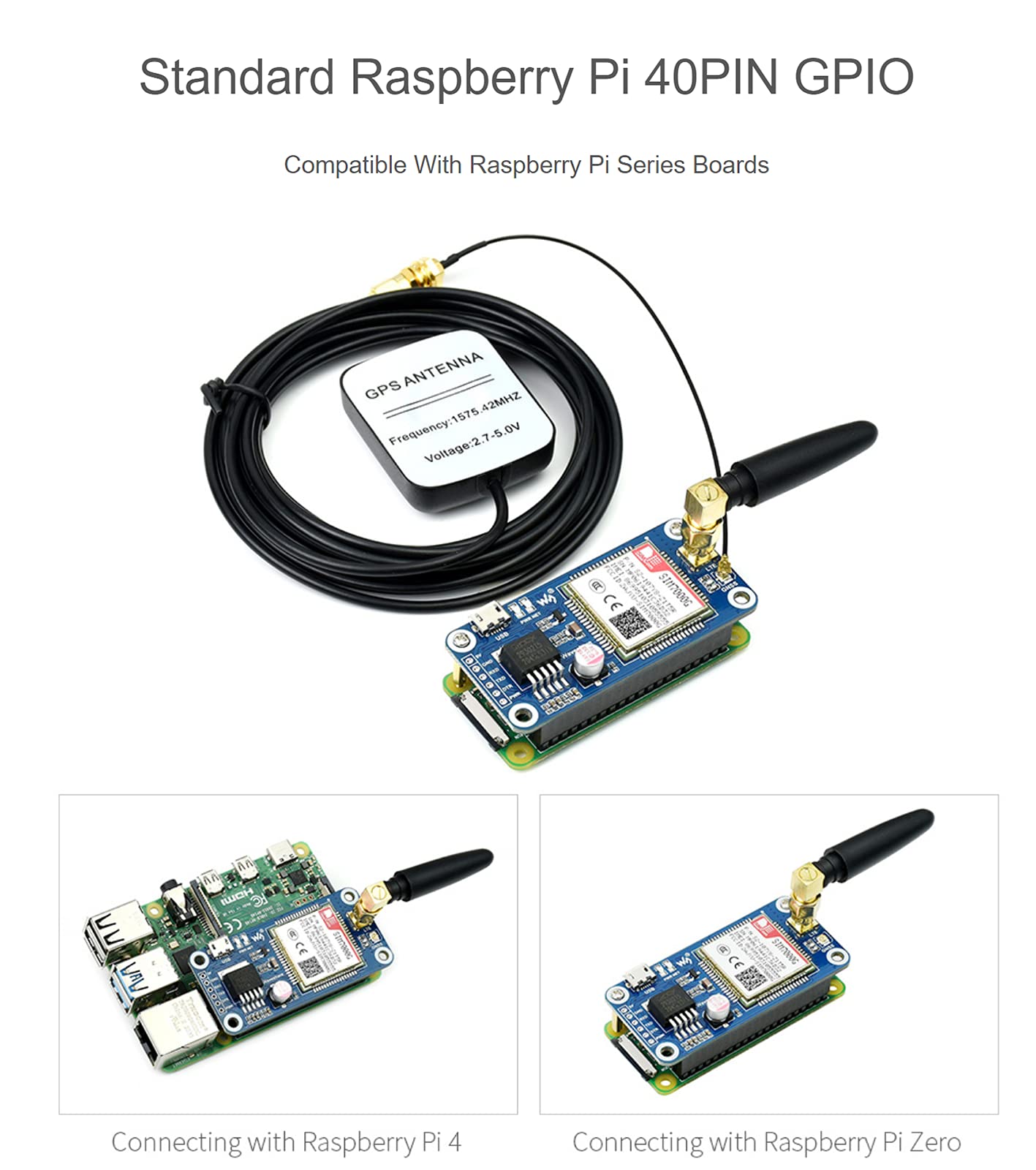 waveshare NB-IoT/Cat-M/GPRS/GNSS HAT for Raspberry Pi, Low Power Narrow Band Cellular IoT Communication Module Based on SIM7000G, Support Protocols TCP, UDP, PPP, HTTP, FTP, MQTT, SMS, Mail etc.