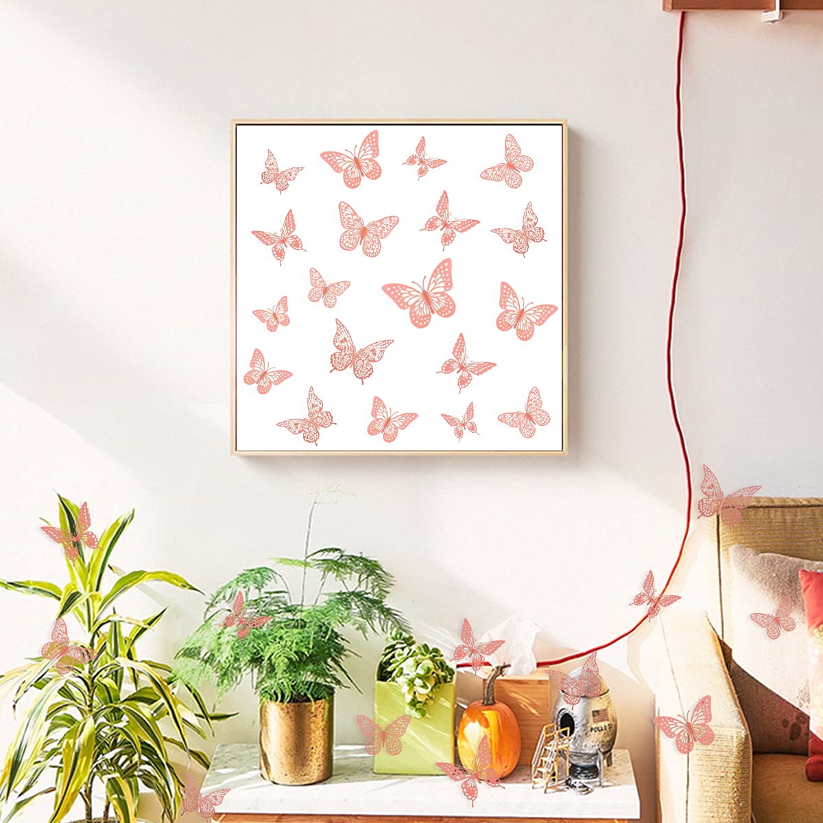 Butterfly Wall Stickers Decorations 3D Butterflies Decals for Girls Room Bedroom Nursery Decor Butterfly Birthday Party Decoration Wedding Cake Decorating 48pcs (Pink)