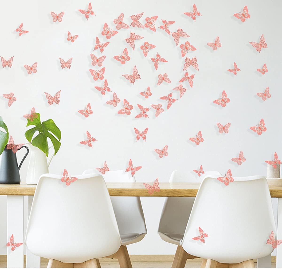 Butterfly Wall Stickers Decorations 3D Butterflies Decals for Girls Room Bedroom Nursery Decor Butterfly Birthday Party Decoration Wedding Cake Decorating 48pcs (Pink)