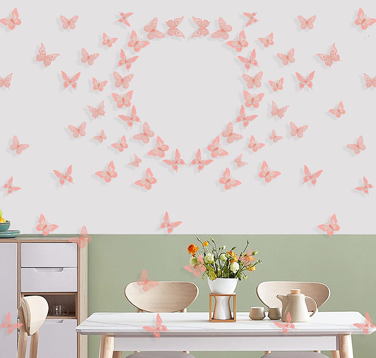 Butterfly Wall Stickers Decorations 3D Butterflies Decals for Girls Room Bedroom Nursery Decor Butterfly Birthday Party Decoration Wedding Cake Decorating 48pcs (Pink)