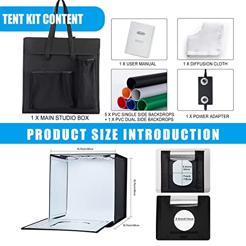 ZKEEZM Light Box Photography 16"x16" with 160LED Lights and 6 Color Backdrops, Photo Box with Lights | Foldable Photo Studio with Adjustable Brightness, 3000-6500K Bi-Color Portable Light Box Shooting