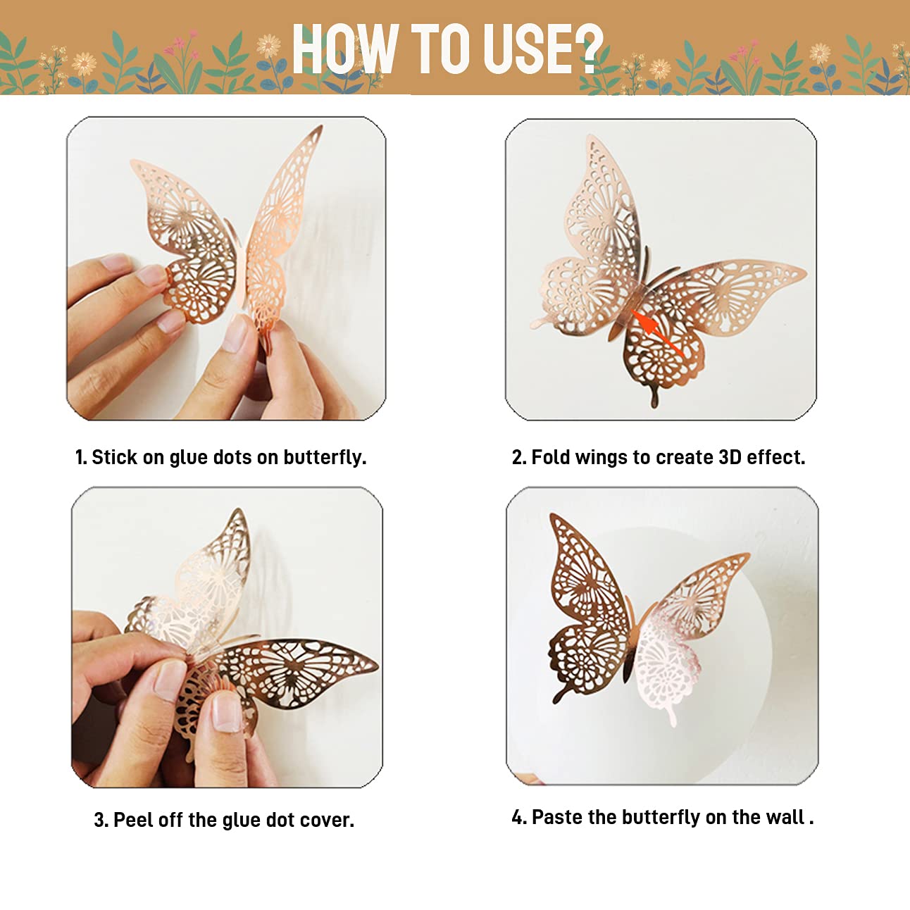 Butterfly Wall Stickers Decorations 3D Butterflies Decals for Girls Room Bedroom Nursery Decor Butterfly Birthday Party Decoration Wedding Cake Decorating 48pcs (Pink)