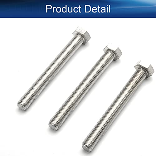 Bettomshin 5Pcs M12 x 100mm Hex Bolts, 304 Stainless Steel 1.75mm Thread Pitch Fully Threaded Metric Hex Head Screw Bolts, Hexagon Screw Bolt, Hex Tap Bolts, Silver (Overall Size 107.68x19x19mm)
