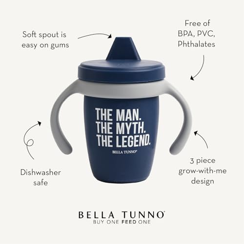 Bella Tunno Happy Sippy Cup β Transition Sippy Cups for Baby 6 Months and Older, Baby and Toddler Sippy Cups with Removable Handles and Non-Toxic, BPA Free Silicone, The Man, 8 oz
