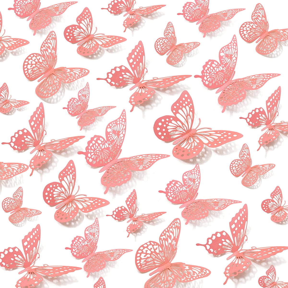 Butterfly Wall Stickers Decorations 3D Butterflies Decals for Girls Room Bedroom Nursery Decor Butterfly Birthday Party Decoration Wedding Cake Decorating 48pcs (Pink)