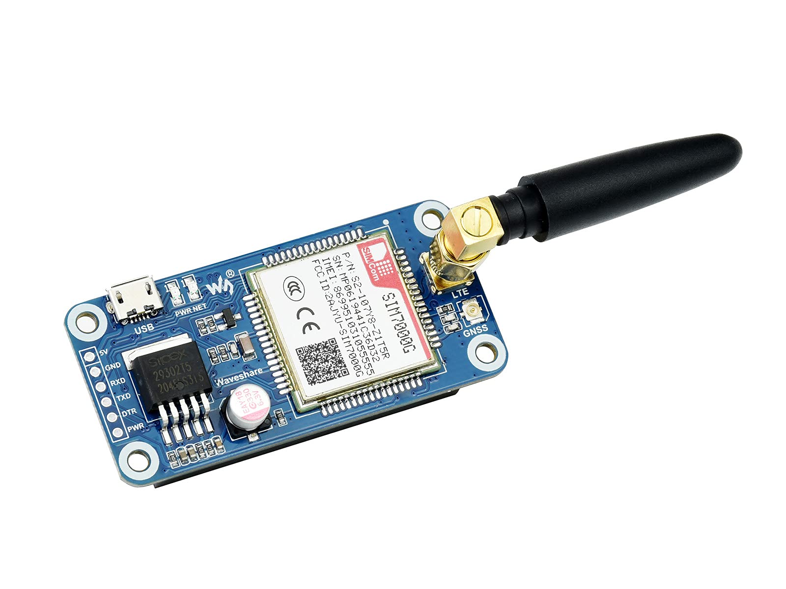 waveshare NB-IoT/Cat-M/GPRS/GNSS HAT for Raspberry Pi, Low Power Narrow Band Cellular IoT Communication Module Based on SIM7000G, Support Protocols TCP, UDP, PPP, HTTP, FTP, MQTT, SMS, Mail etc.