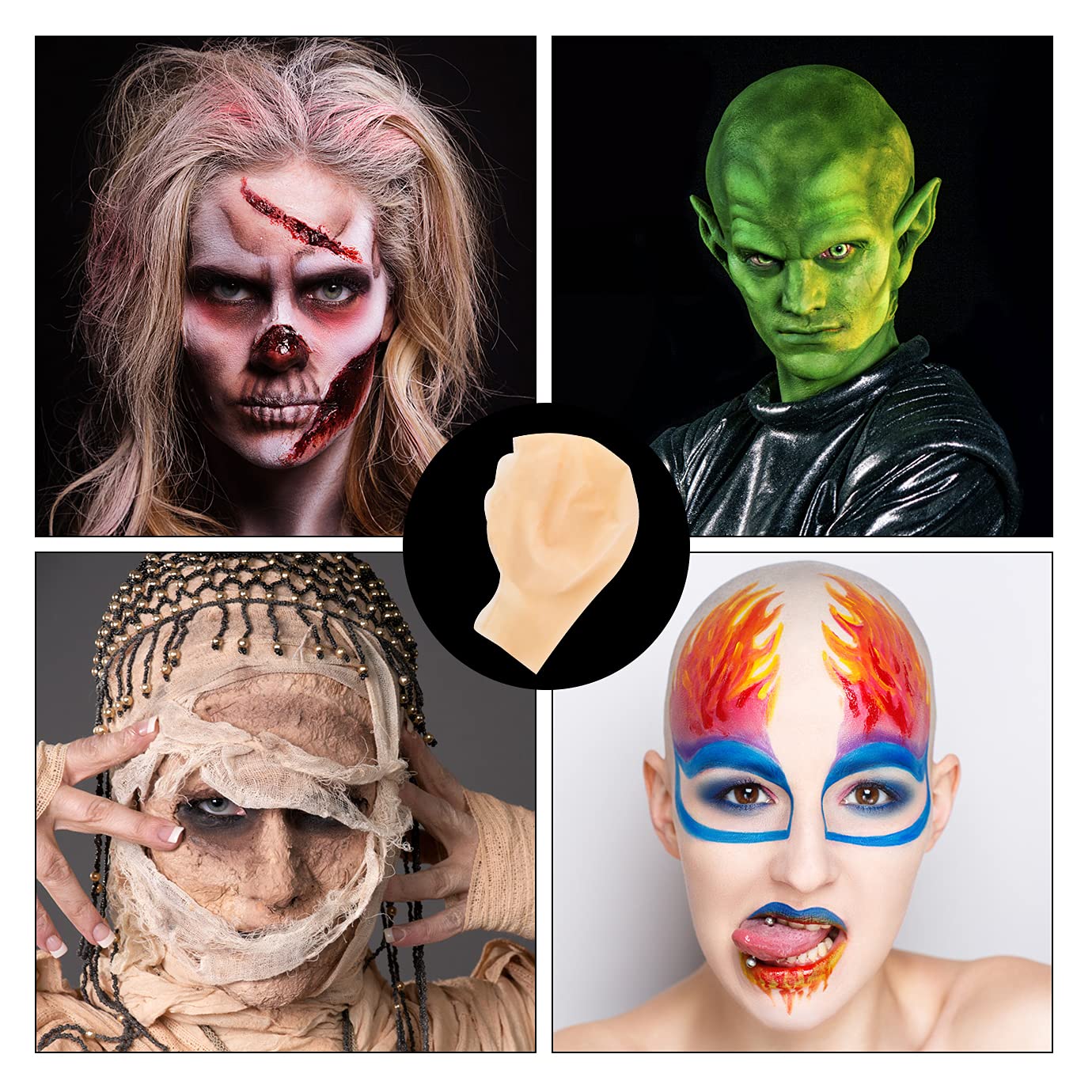 WXJ13 4 PCS Halloween Makeup Latex Bald Caps and 4 PCS Nylon Wig Caps for Halloween Party Adult Costume Accessory