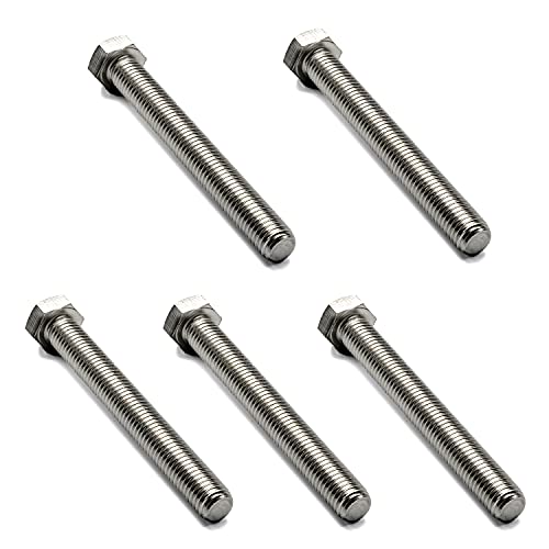 Bettomshin 5Pcs M12 x 100mm Hex Bolts, 304 Stainless Steel 1.75mm Thread Pitch Fully Threaded Metric Hex Head Screw Bolts, Hexagon Screw Bolt, Hex Tap Bolts, Silver (Overall Size 107.68x19x19mm)