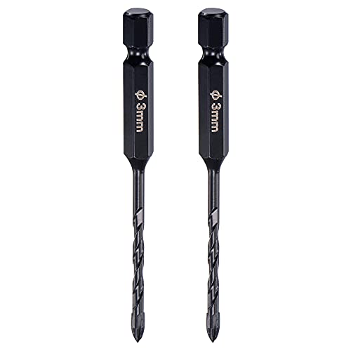 uxcell 2 Pcs Glass Concrete Drill Bit,Masonry Drill Bits Set Carbide Tip for Glass, Brick, Tile, Concrete, Plastic and Wood with Size 3mm