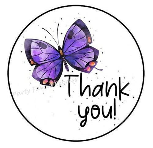 1.5" Inch Purple Butterfly Thank You Stickers - Butterfly Stickers - Thank You Stickers Envelope Seals Labels - D #AA61RK (30 Pcs)