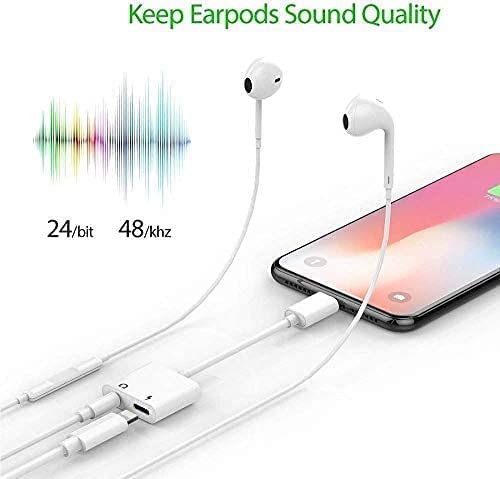 Dual Lightning Splitter for iPhone,[MFi Certified] iPhone Headphone Adapter 2 in 1 Dual Lightning Headphone Jack Audio + Charge Cable Compatible for iPhone 12/12 Pro/11/XS/XR/X 8 7/iPad/ iPod