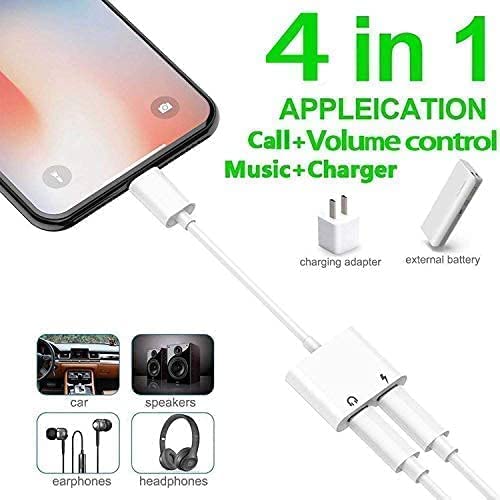Dual Lightning Splitter for iPhone,[MFi Certified] iPhone Headphone Adapter 2 in 1 Dual Lightning Headphone Jack Audio + Charge Cable Compatible for iPhone 12/12 Pro/11/XS/XR/X 8 7/iPad/ iPod
